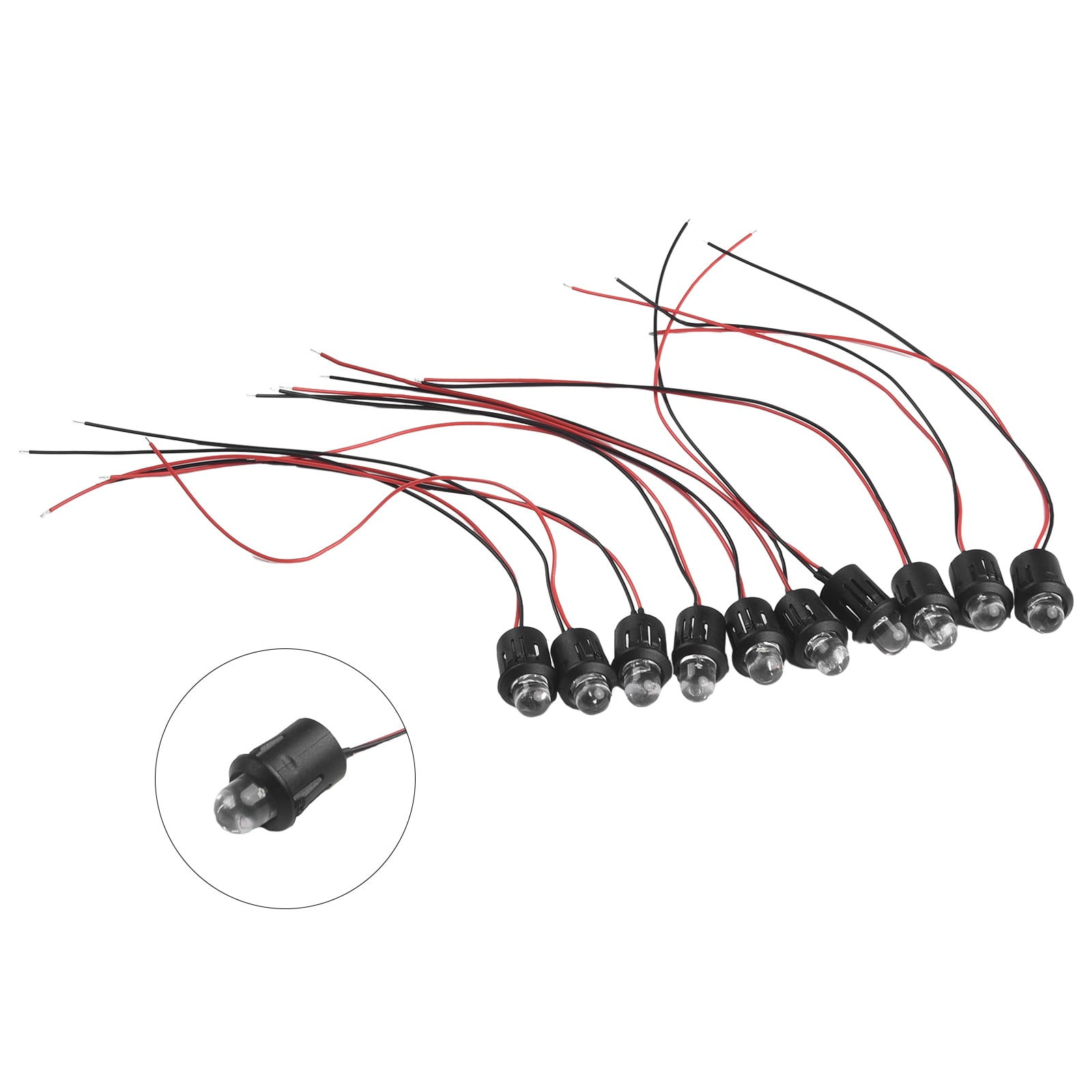 10 Pcs 10mm LED Pre-wired Water Clear Bulb, 12V Red Green Blue White UV ...