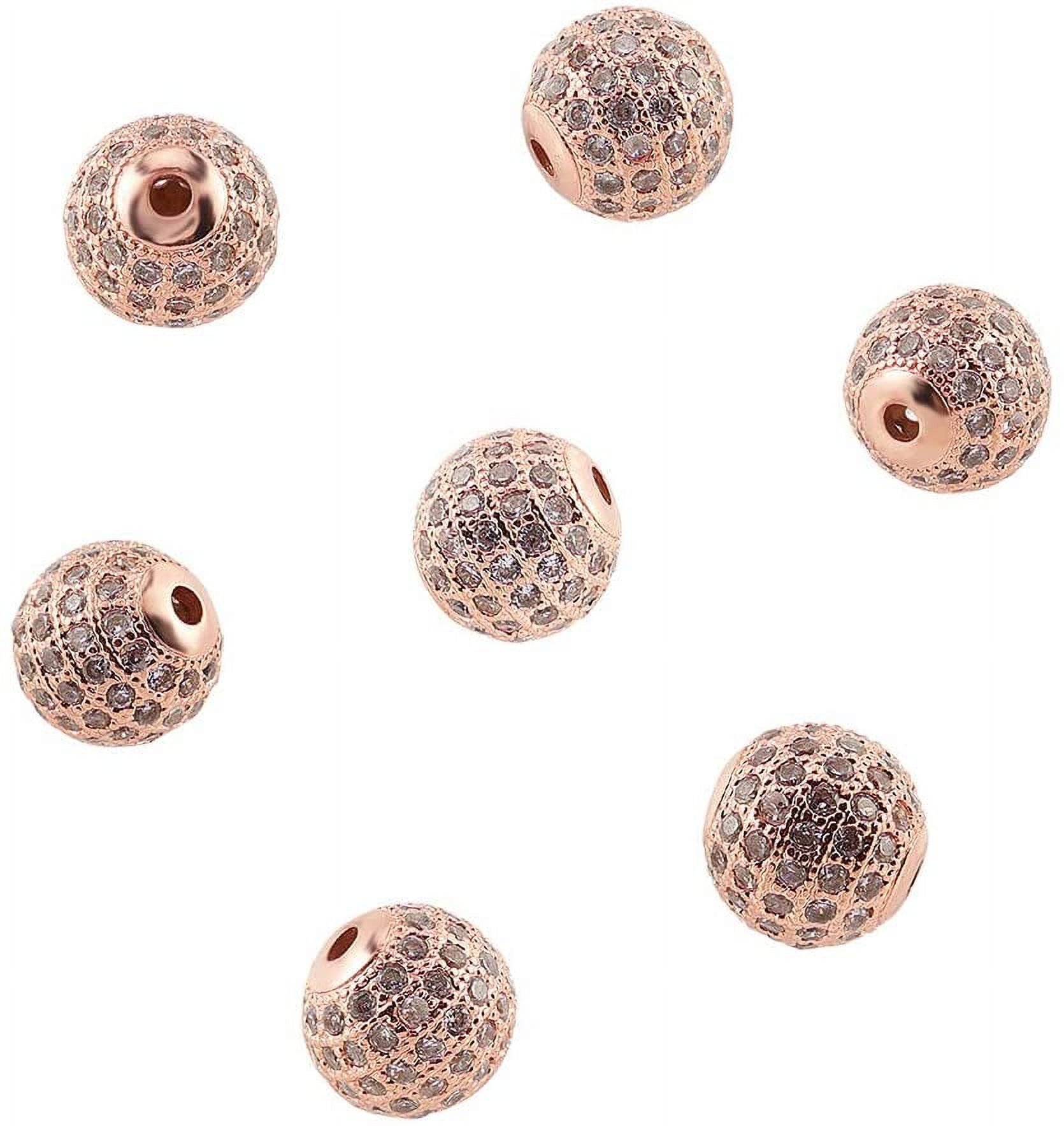 10 Pcs 10mm Rose Gold Brass Cubic Zirconia Beads Clear CZ Stones Pave ...