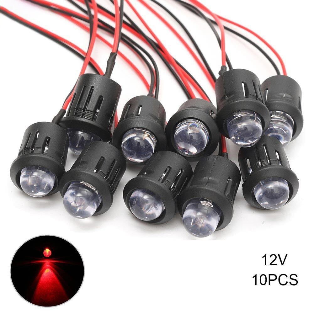 10 Pcs 12V 10mm Pre-Wired Constant LED Ultra Clear Bulb Cable Prewired ...