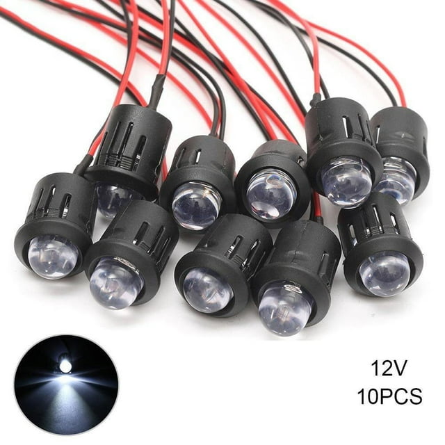 10 Pcs 12V 10mm Pre-Wired Constant LED Ultra Clear Bulb Cable Prewired ...