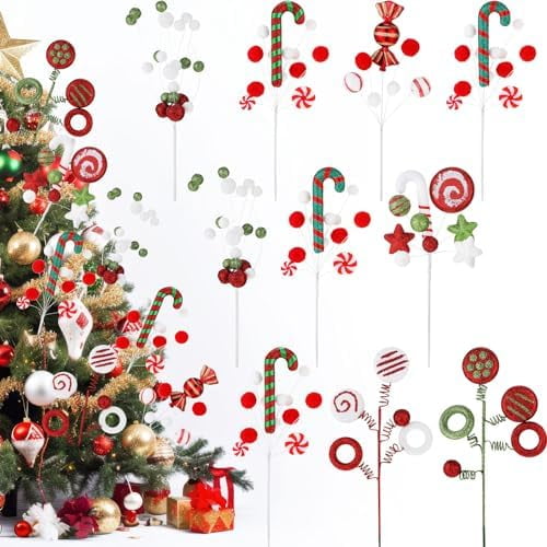 10 Pcs 14'' Christmas Candy Tree Picks - Red, Green, White - Classic ...