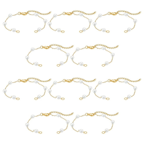 10 Pcs 16.8cm Pearl Link Chain Bracelet Natural Pearl Beaded Slider ...