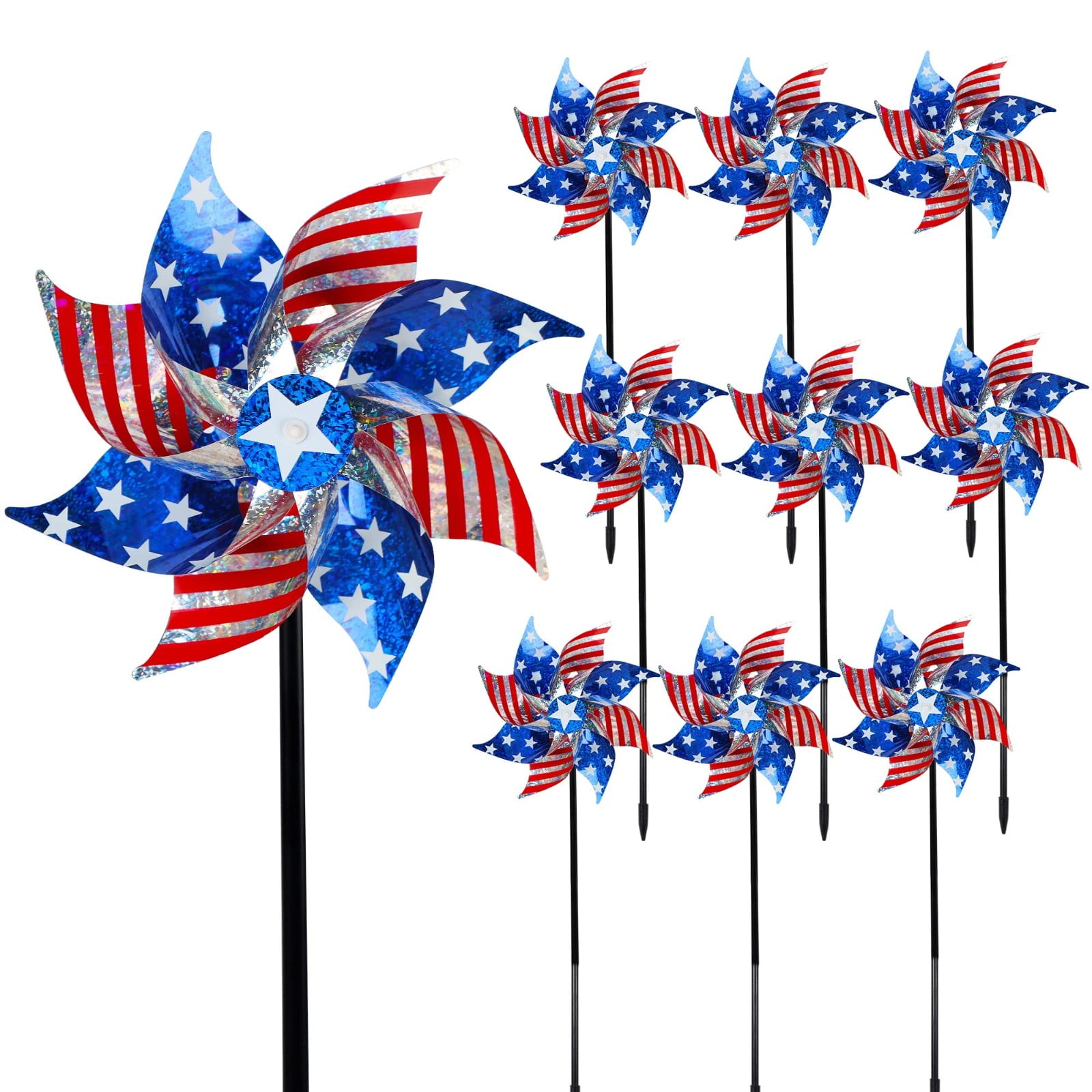 10 Pcs 18.5" H 4th of July Pinwheels Patriotic American Flag Pinwheels ...