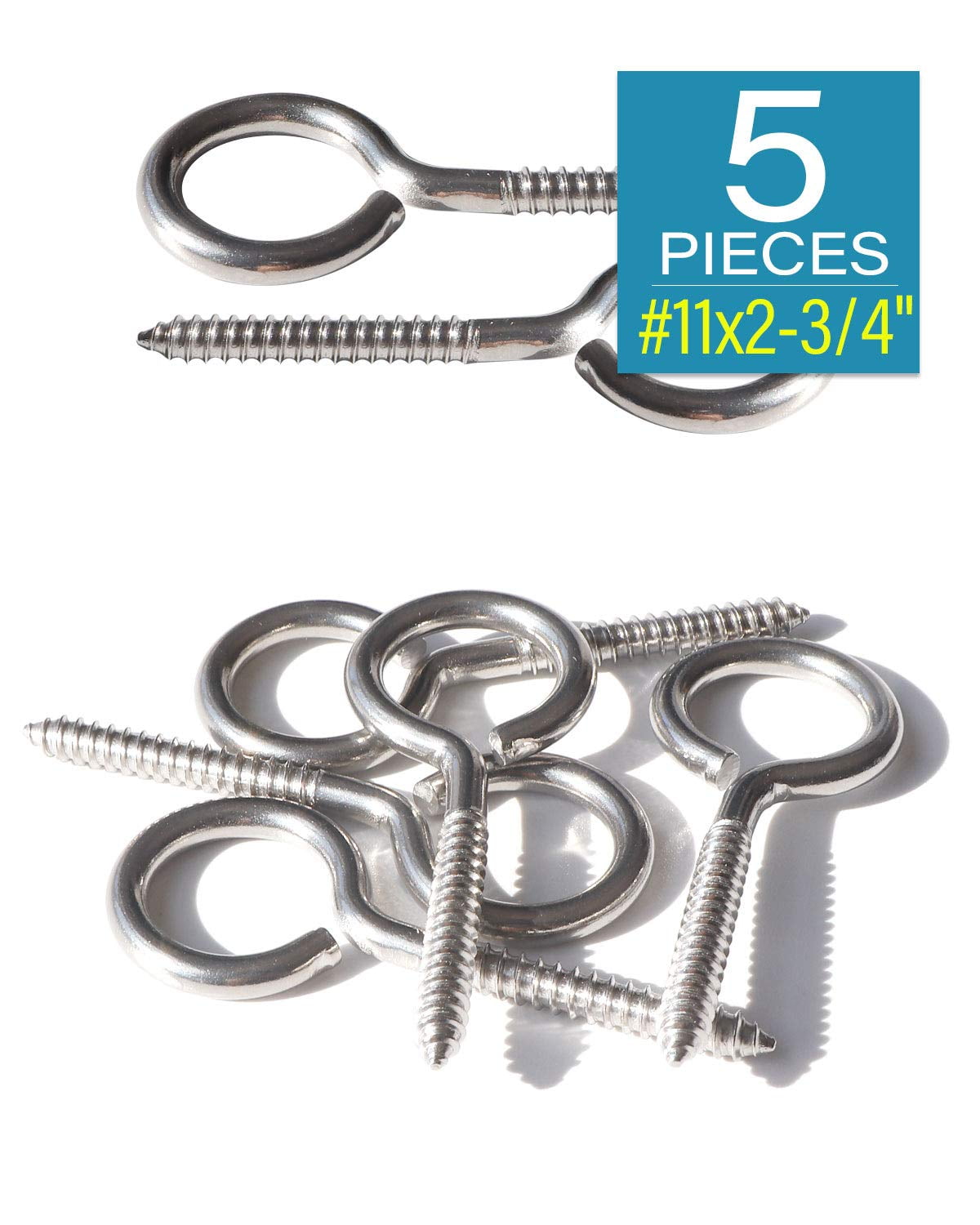 10 Pcs 2-1/2 Inch Screw Eyes, Stainless Steel 304#11 Eye Bolts Screw ...