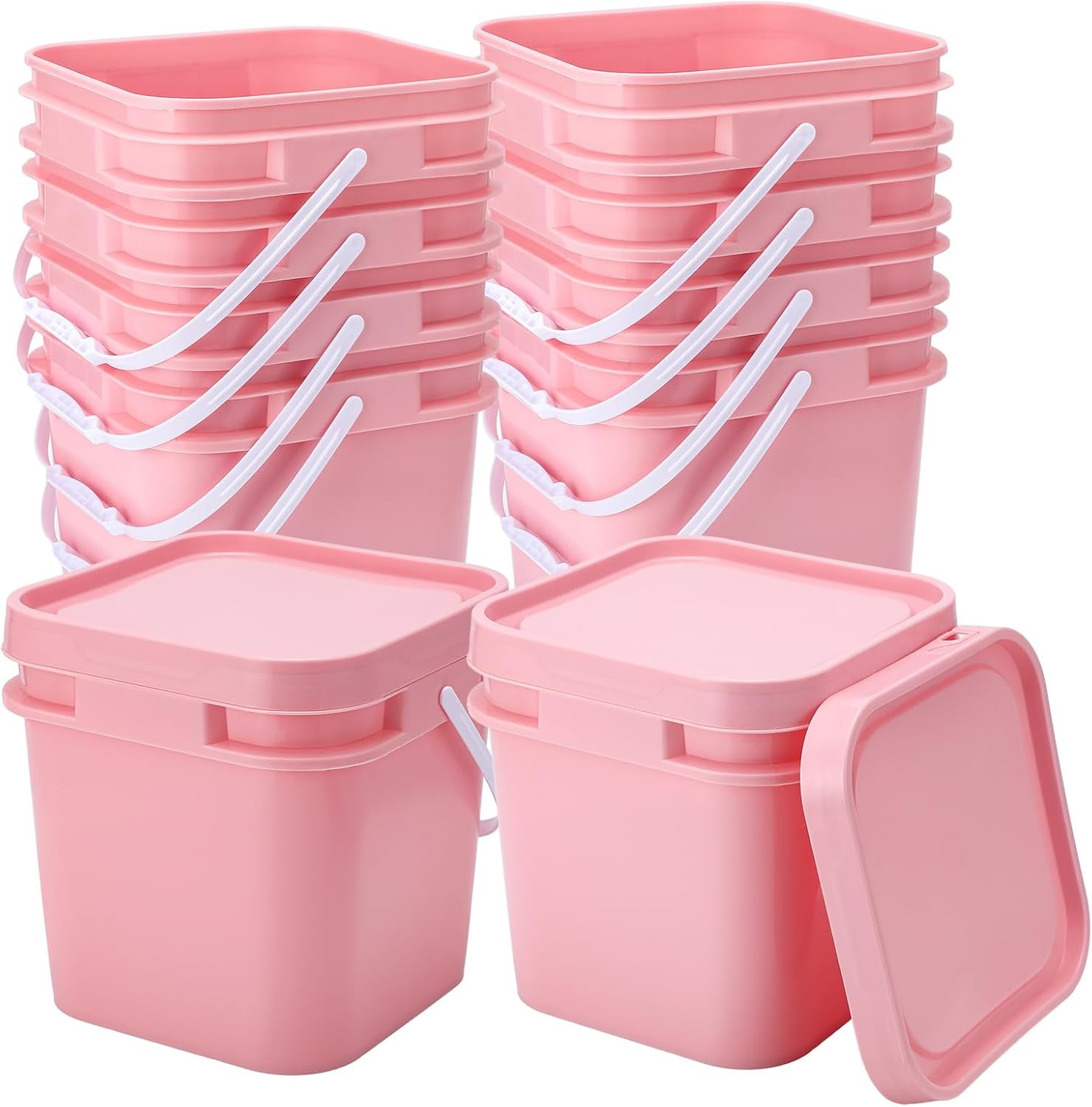 10 Pcs 2.2 Gallon Square Bucket with Lid Food Grade Plastic Bucket 10L ...
