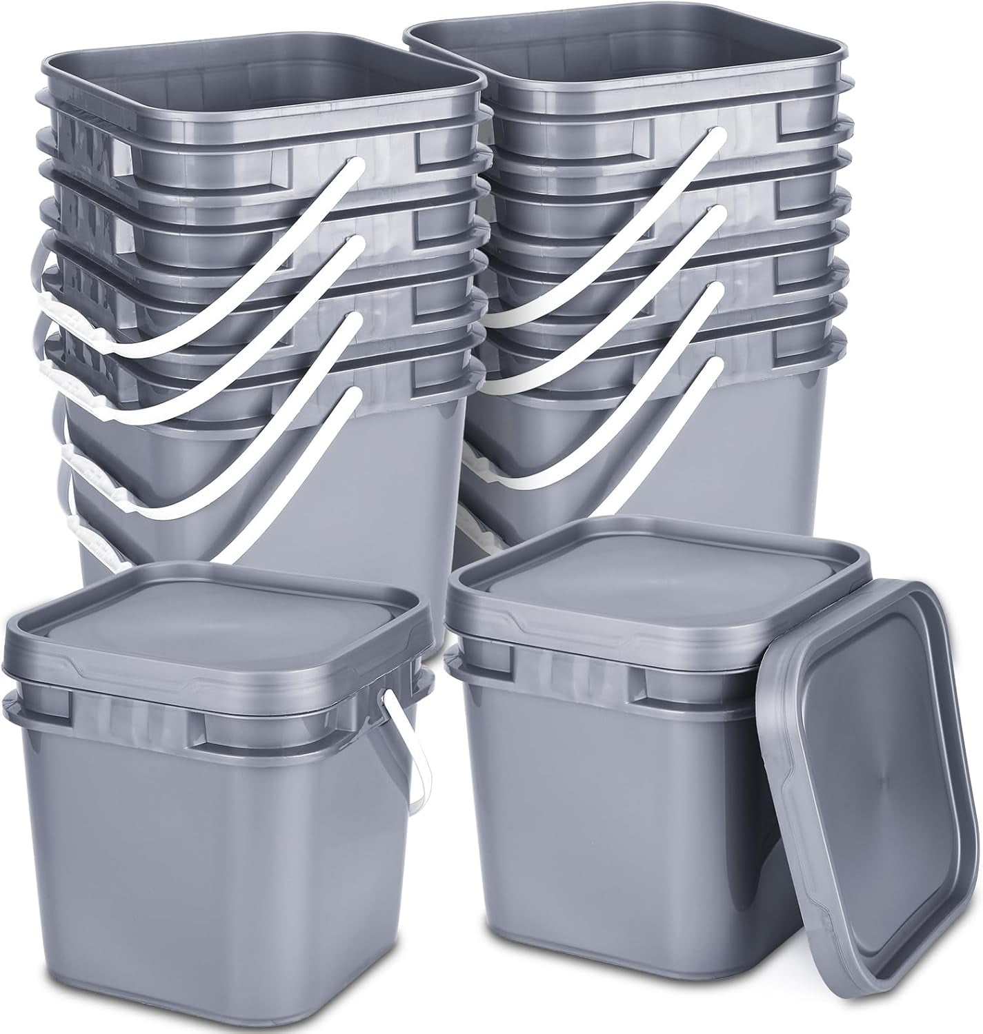 10 Pcs 2.2 Gallon Square Bucket with Lid Food Grade Plastic Bucket 10L ...