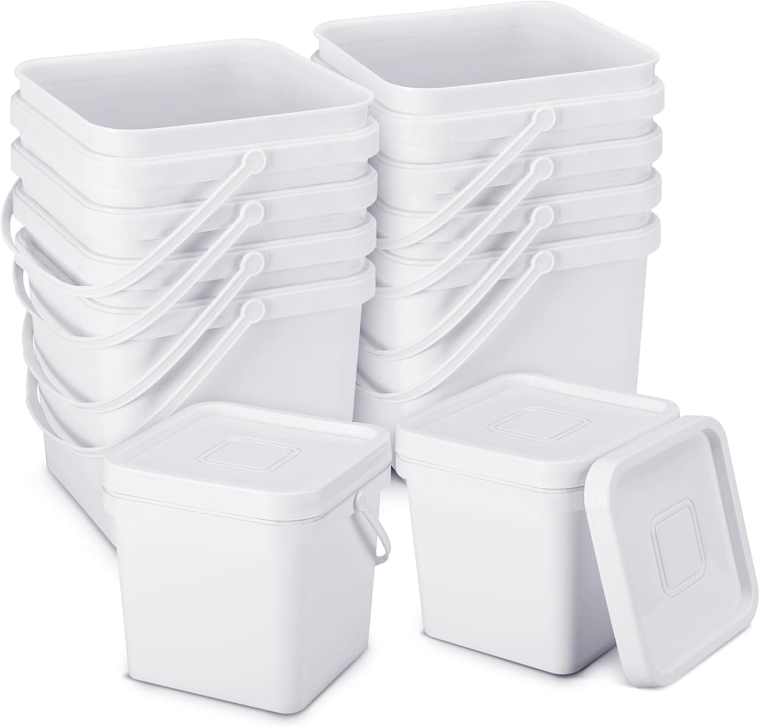 10 Pcs 2.2 Gallon Square Bucket with Lid Food Grade Plastic Bucket 10L ...