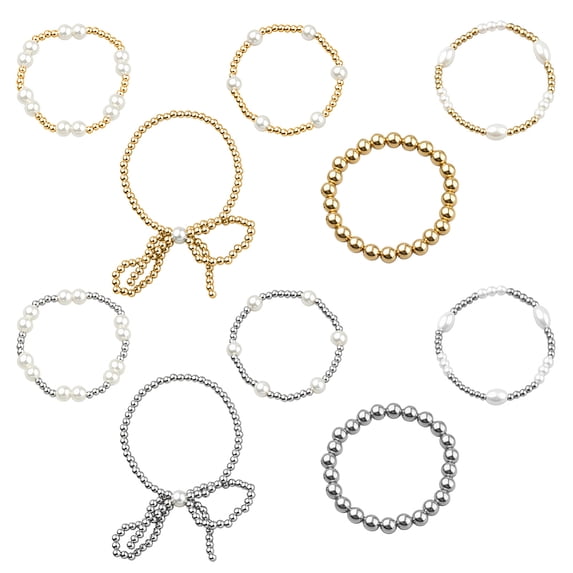 10 Pcs 2 Colors Bracelets for Women Adjustable Stack Strand Bead Ball ...