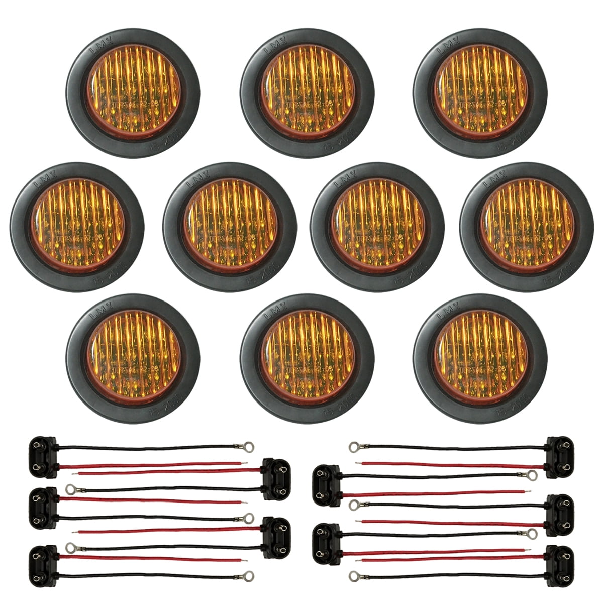 10 Pcs - 2" Round 9 Diodes Stop Turn Tail Backup Amber/Amber LED Light ...