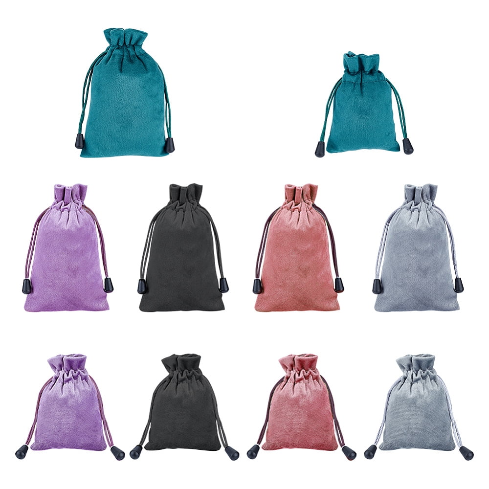 10 Pcs 2 Sizes Velvet Drawstring Bags 5 Colors Jewelry Gift Pouches ...
