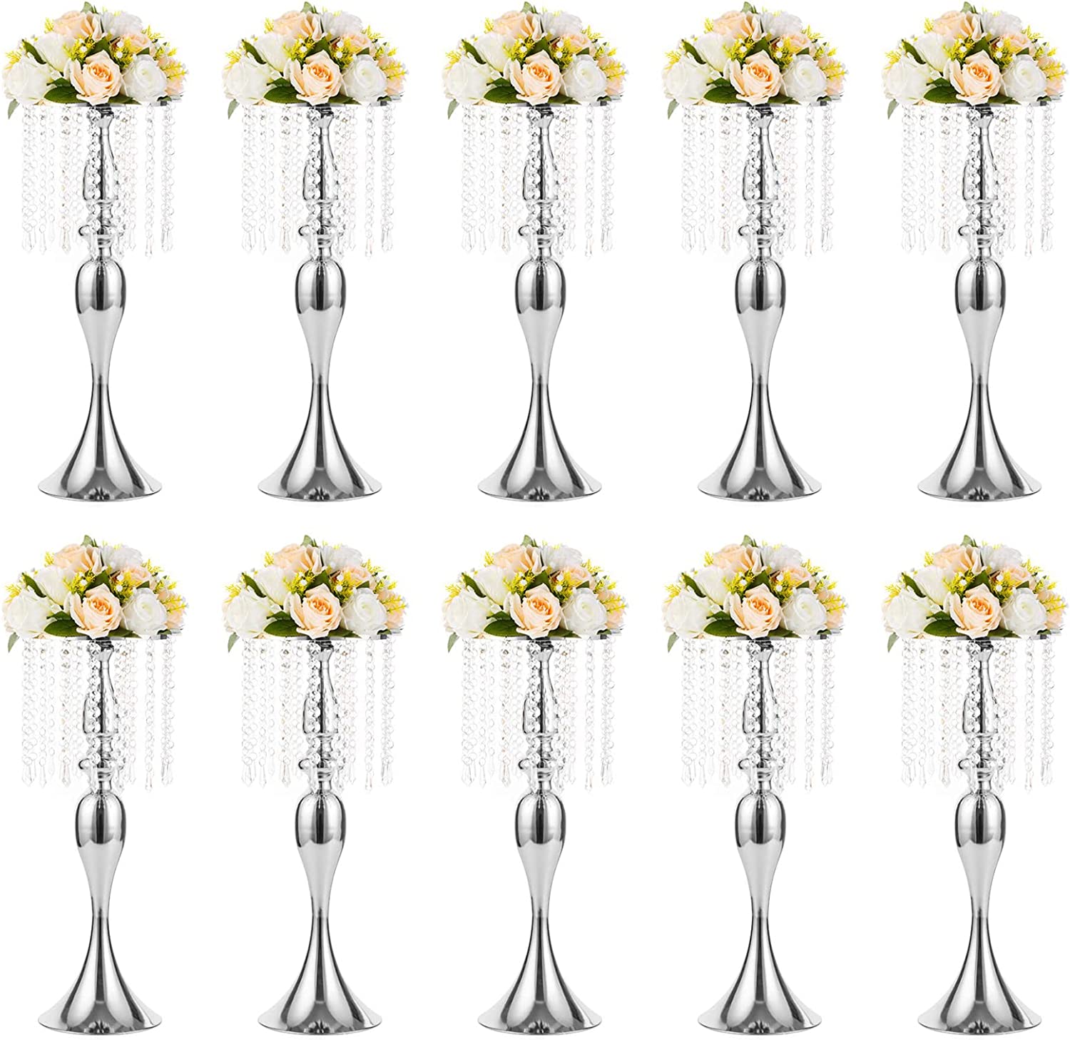 10 Pcs 21.3 inches Tall Crystal Metal Vase Wedding Road Lead Flower ...