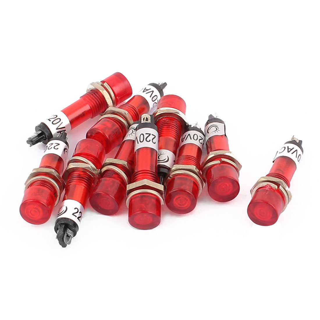 10 Pcs 220V 2 Terminals Red Light Signal Threaded Indicator Lamp ...