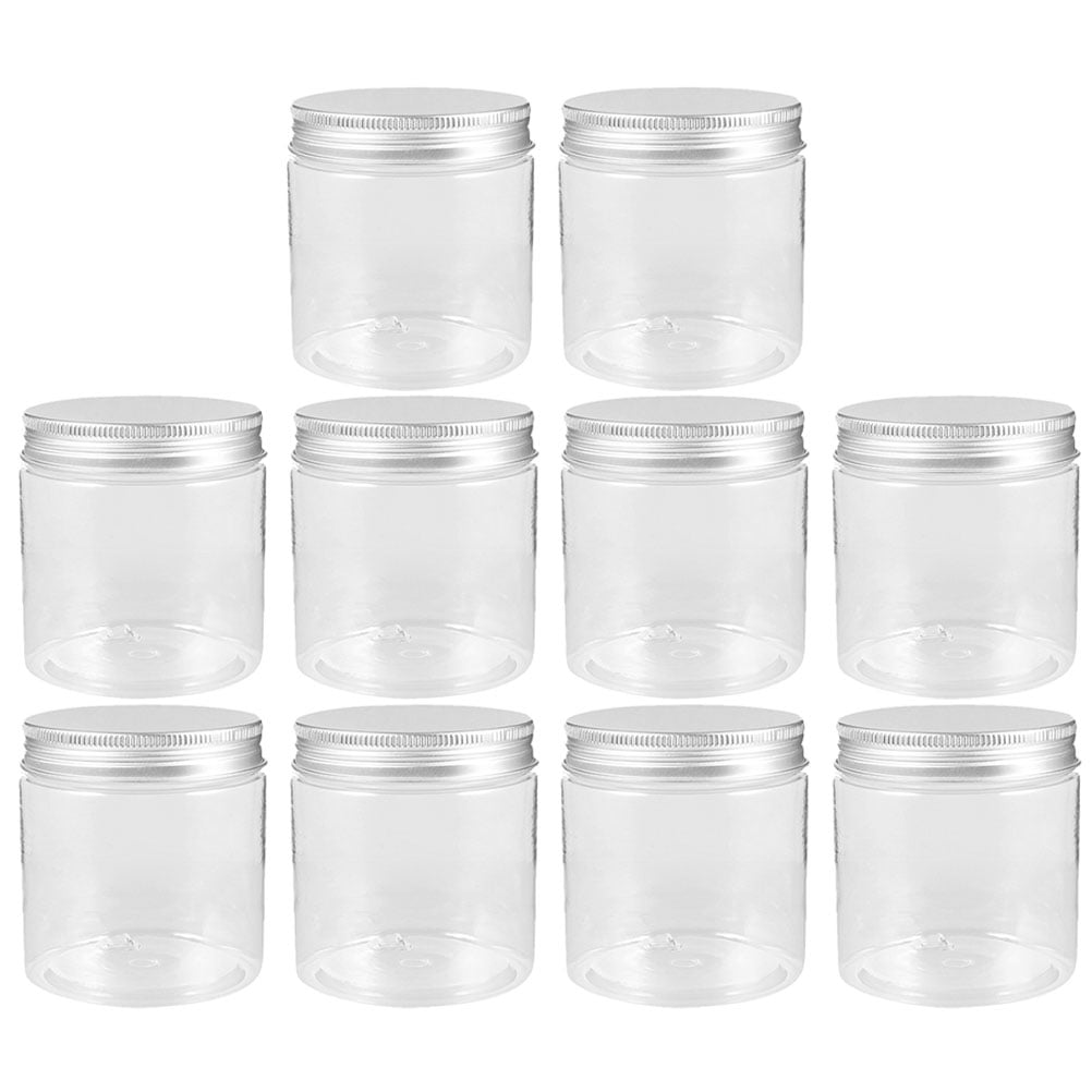 10 Pcs 250ml Mini Transparent Silver Aluminum Lid Jar Set Clear Plastic ...