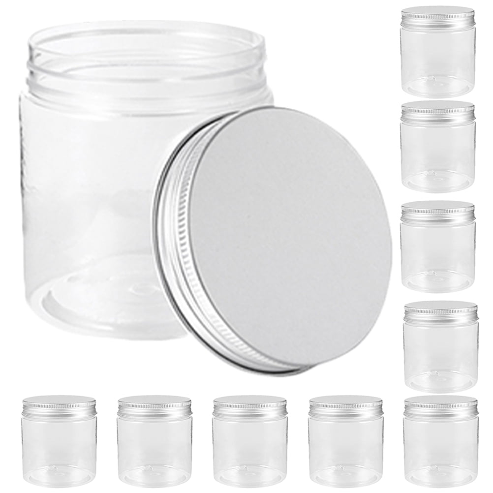 10 Pcs 250ml Mini Transparent Silver Aluminum Lid Jar Set Plastic ...