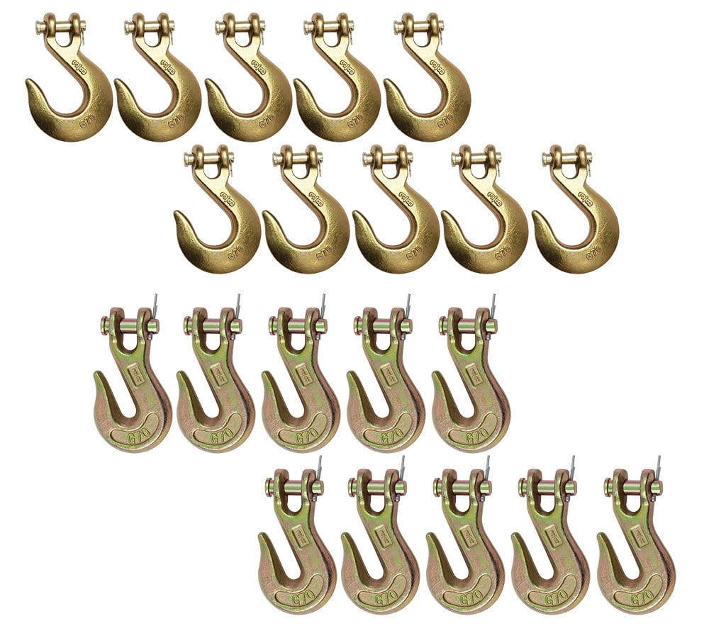 10 Pcs 3/8" Clevis Slip & 10 Pcs Grab Hooks G70 Tow Chain Tie Down Kit ...