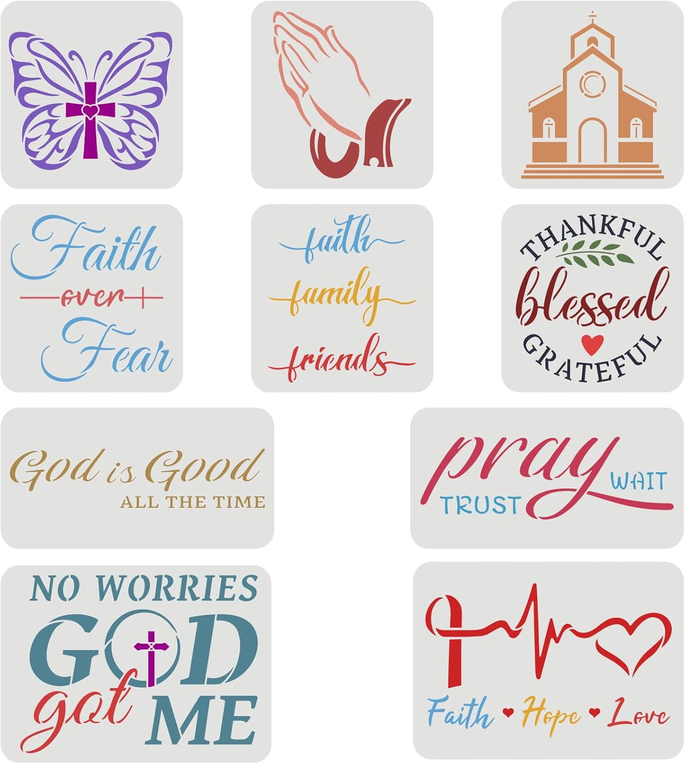 10 Pcs 3 Size Christian Stencil Plastic Butterfly Pray Church Pattern ...