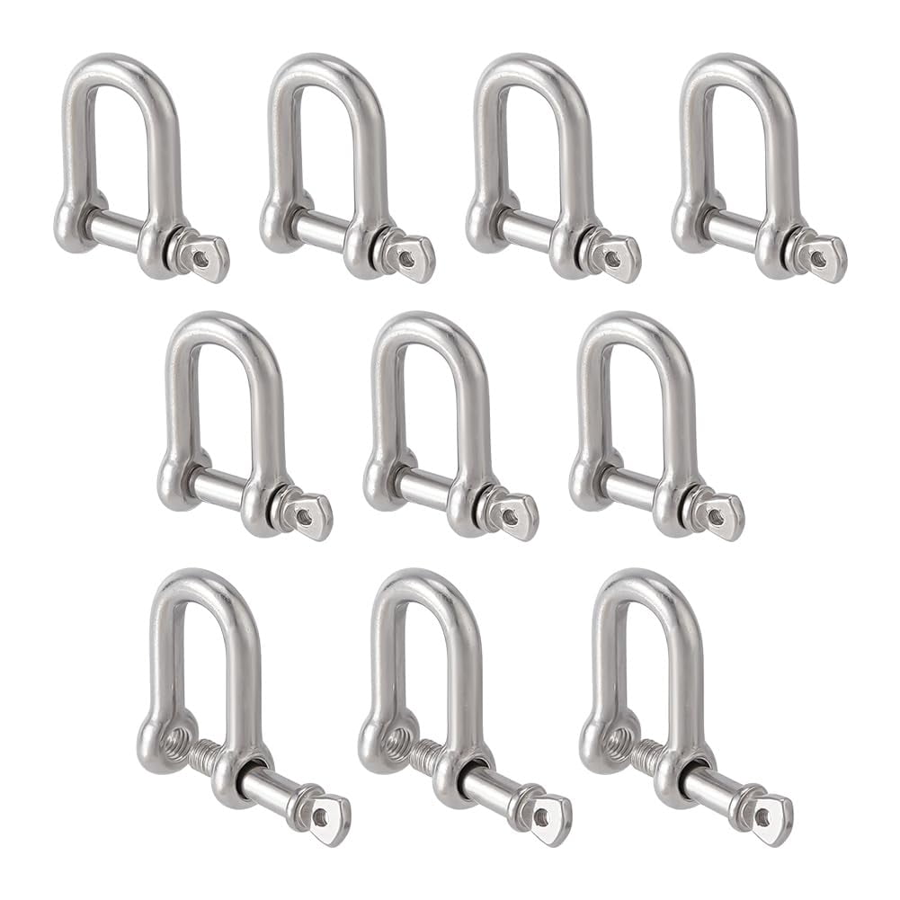 10 Pcs 304 Stainless Steel M5 D Ring Screw Shackles with Pins 10mm ...