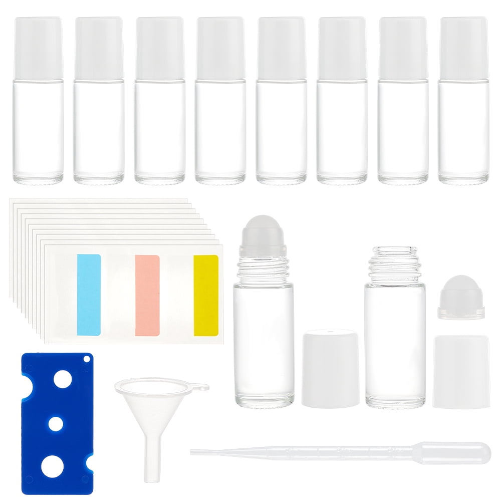 10 Pcs 30ml/1 oz Essential Oil Roller Bottle Clear Glass Bottles with ...