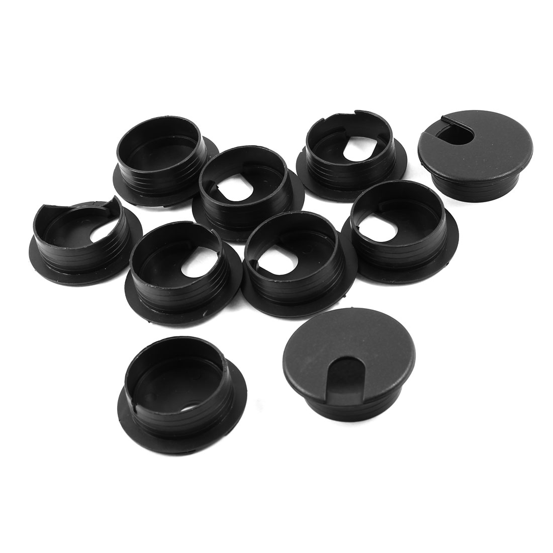 10 Pcs 4.2cm Plastic Computer Desk Round Grommet Cable Hole Cover Black ...