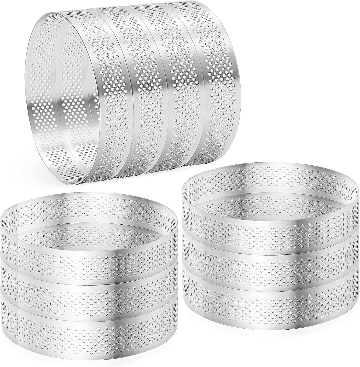 10 Pcs 4 Inch 304 Stainless Steel Tart Ring, Heat-Resistant Perforated ...