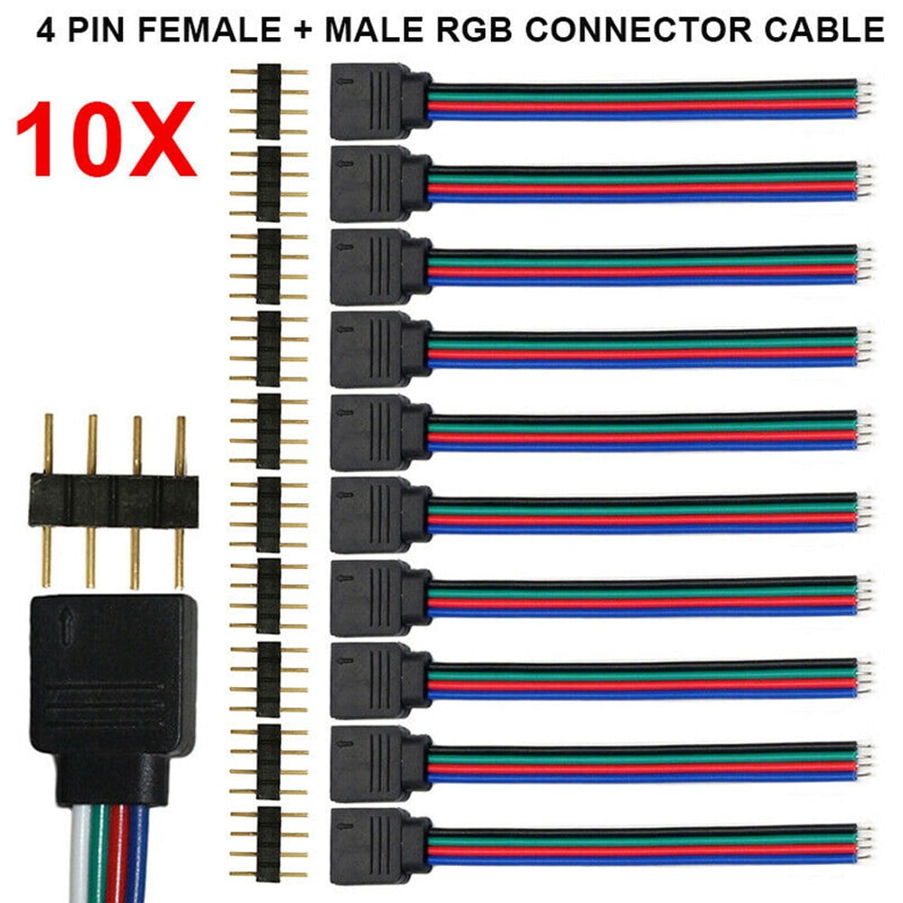 10 Pcs 4 Pin Female Male Connector Cable for Rgb 3528 5050 Led Strip Light - Walmart.com