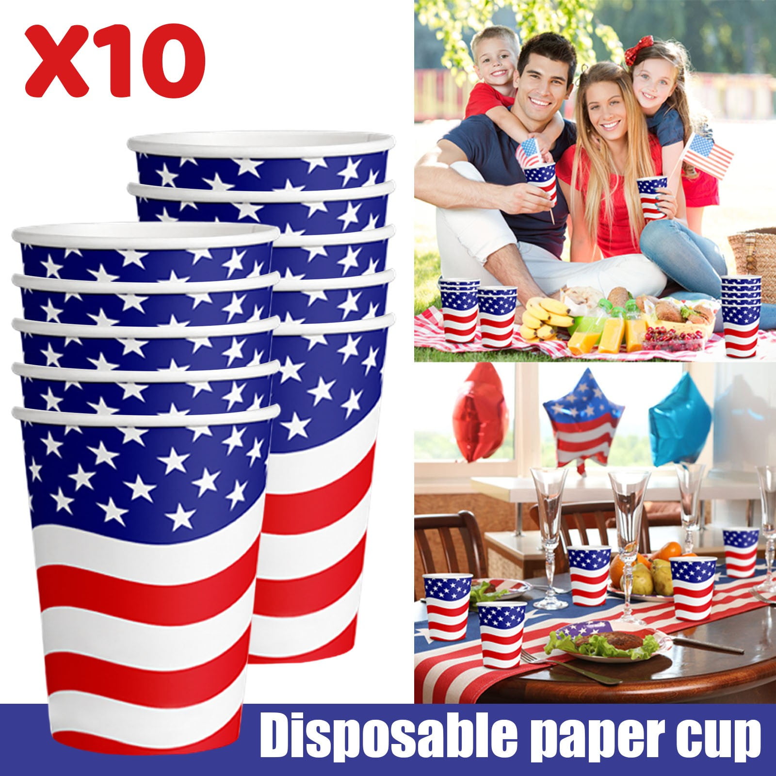 10 Pcs 4th of July Patriotic Paper Cups for Memorial Day Independence ...