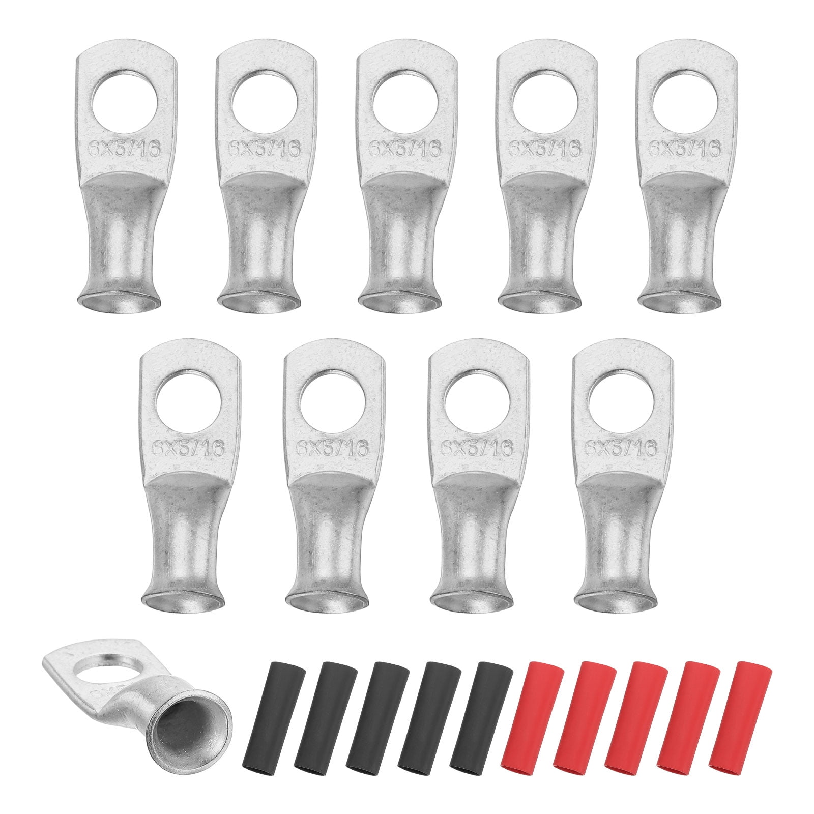 10 Pcs 5/16" Stud 6AWG Battery Lugs Ring Terminal with 10pcs Heat Shrink, Silver - Walmart.com