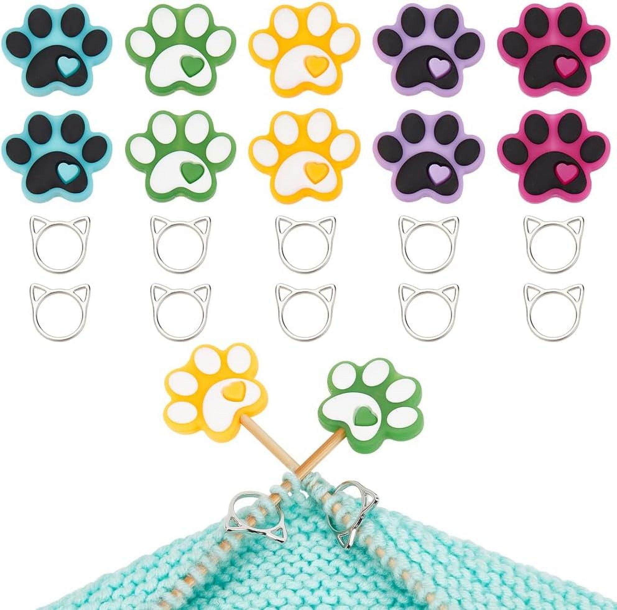 10 Pcs 5 Colors Dog Paw Silicone Knitting Needle Stoppers 20 Pcs Cat ...