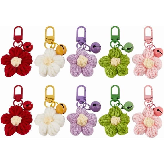 10 Pcs 5 Styles Cute Flower keychains Handmade Floral Bag Charms ...