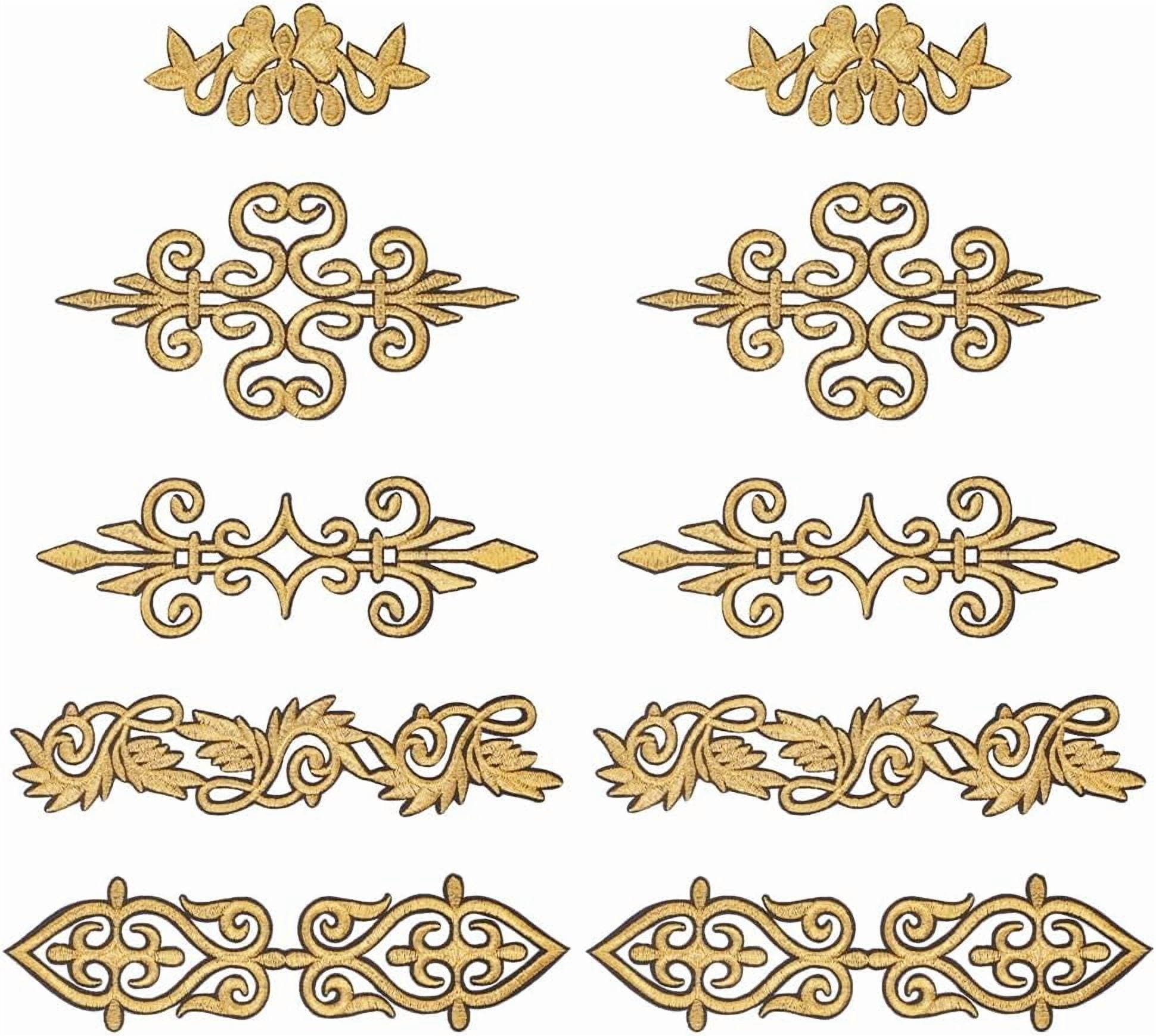 10 Pcs 5 Styles Gold Flower Embroidery Patches Ethnic Style Polyester ...