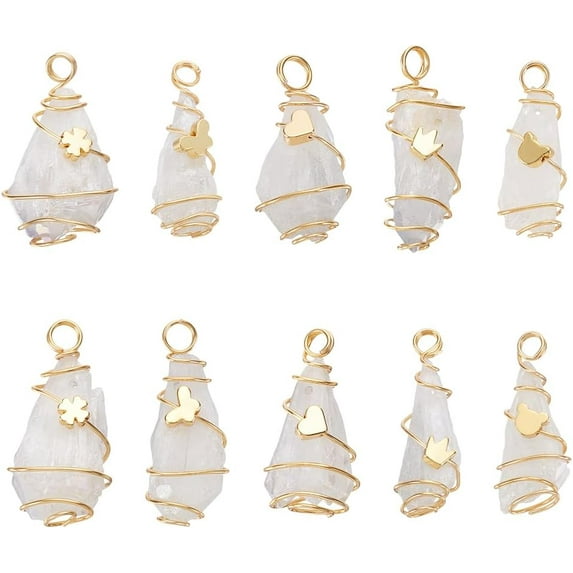 10 Pcs 5 Styles Natural Quartz Copper Wire Wrapped Pendants Handicraft ...