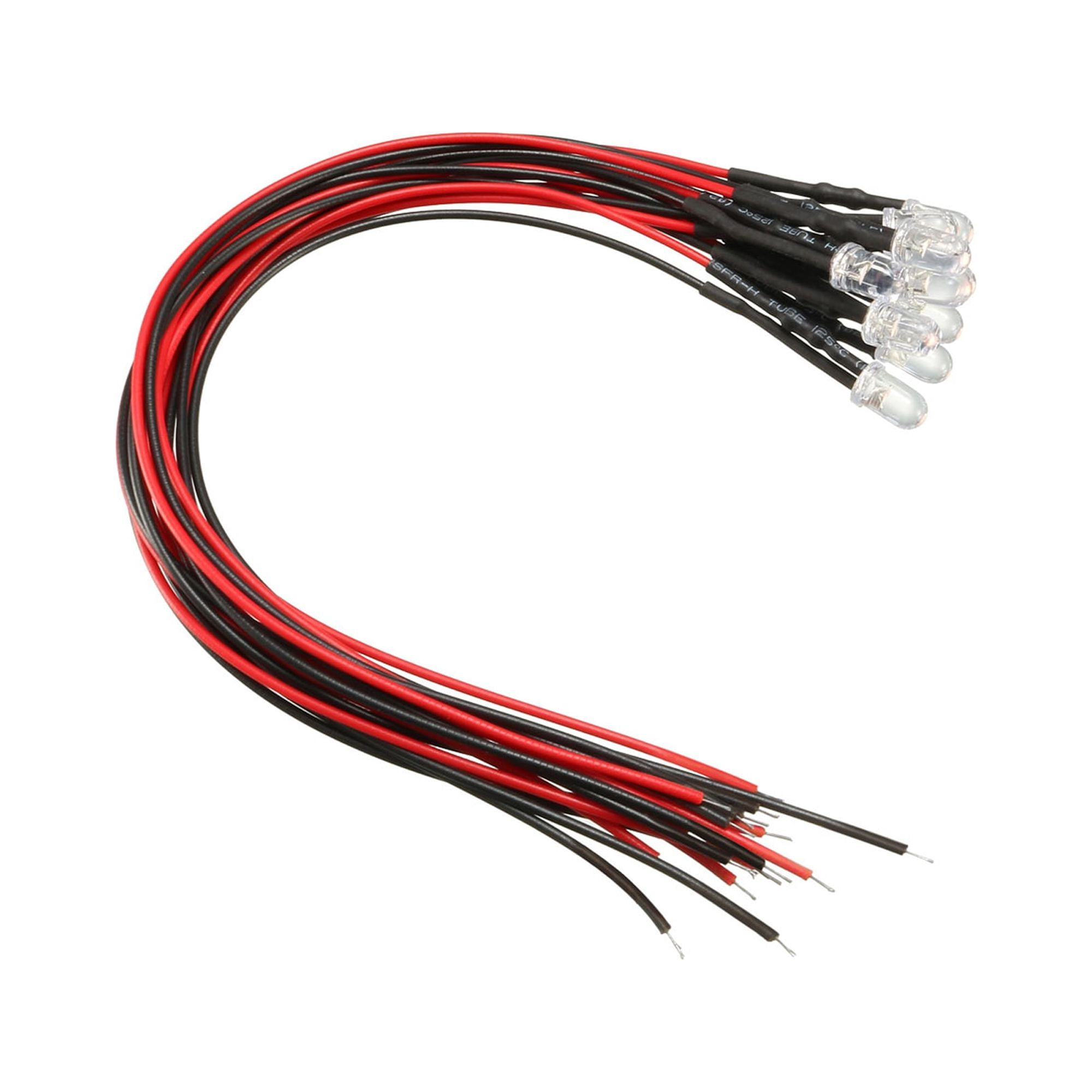 10 Pcs 5mm Pre-Wired Diffused LED Diodes Light 20mA DC 3-6V White ...