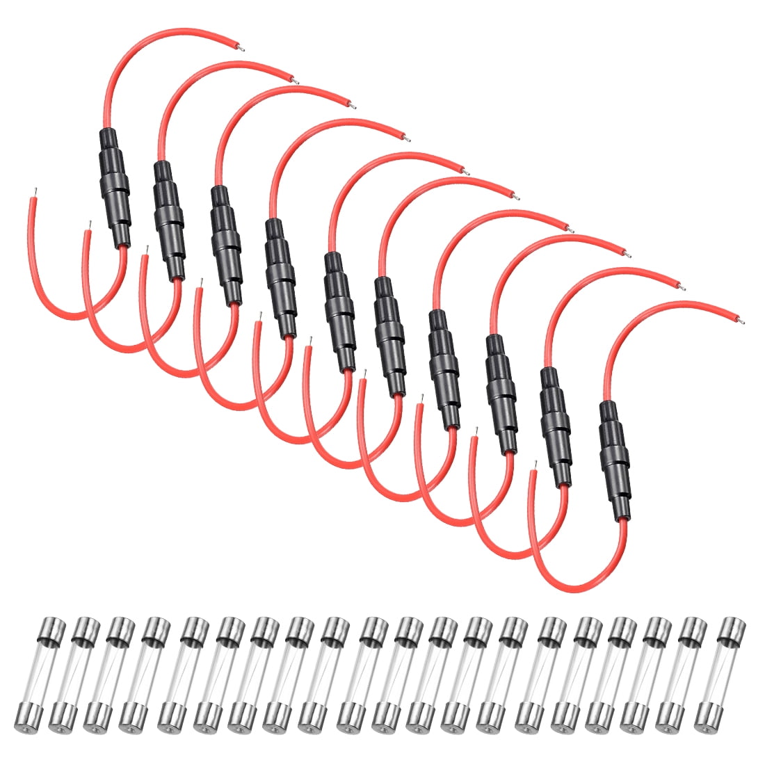 10 Pcs 5x20mm Inline Screw Type Fuse Holder 18 Gauge AWG Red Wire with ...