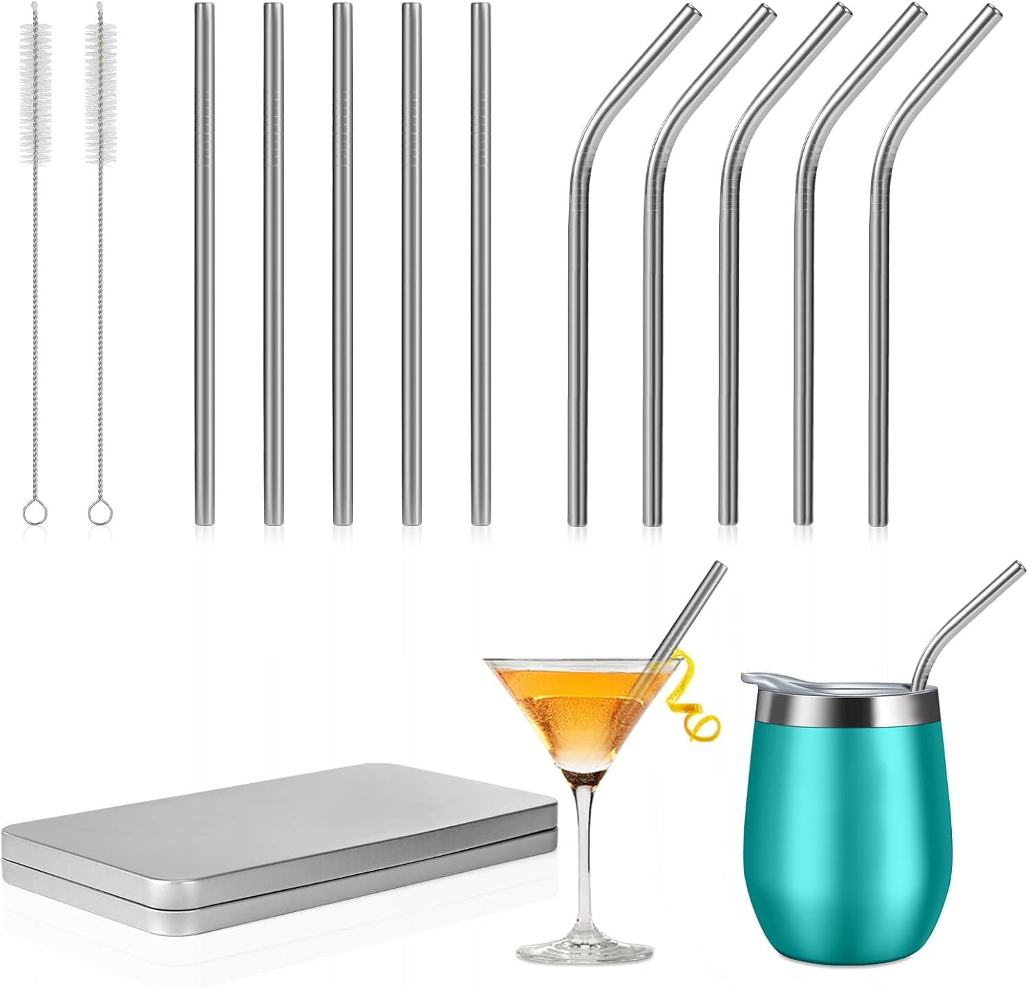 [10 Pcs] 6 Inch Metal Drinking Straws - 0.24" Diameter 304 Stainless ...