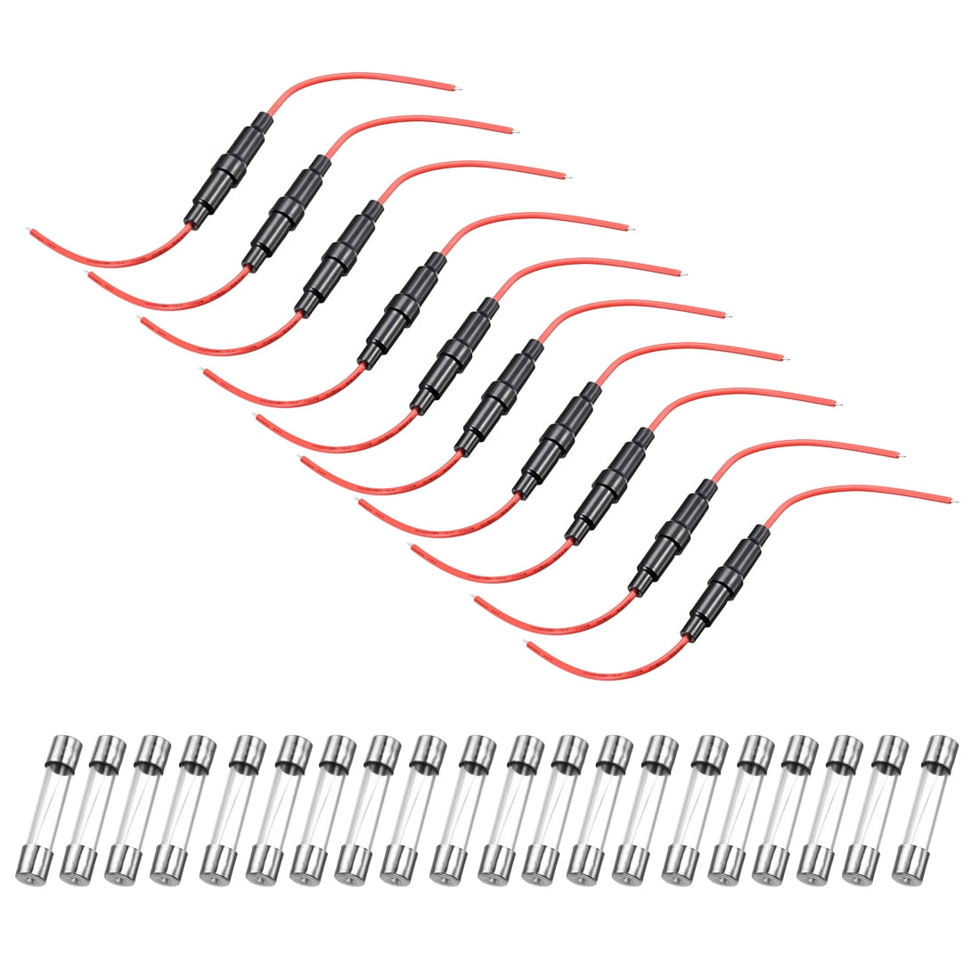 10 Pcs 6x30mm Inline Screw Type Fuse Holder 18 Gauge AWG Red Wire with ...