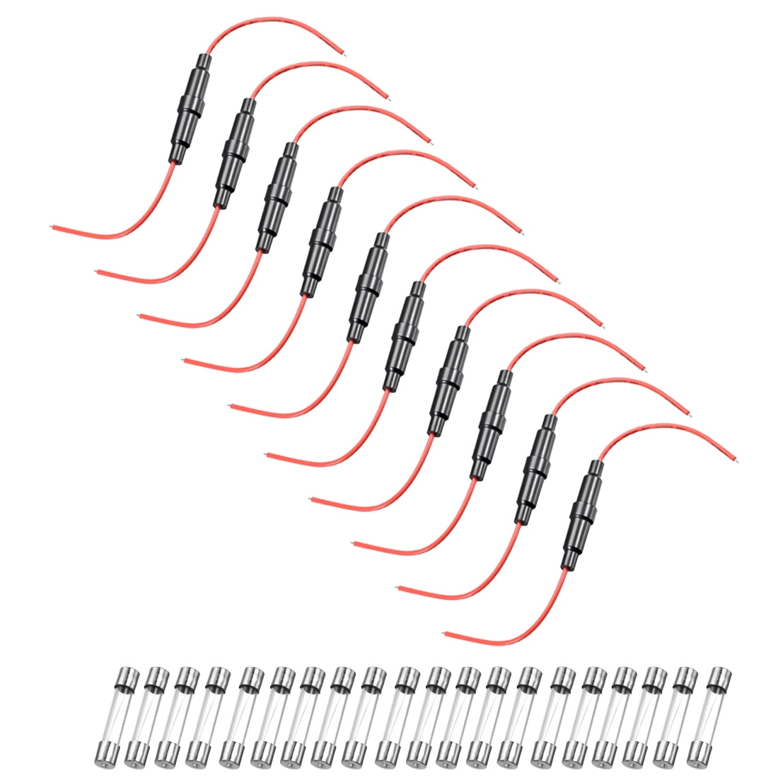 10 Pcs 6x30mm Inline Screw Type Fuse Holder 20 Gauge AWG Red Wire with ...