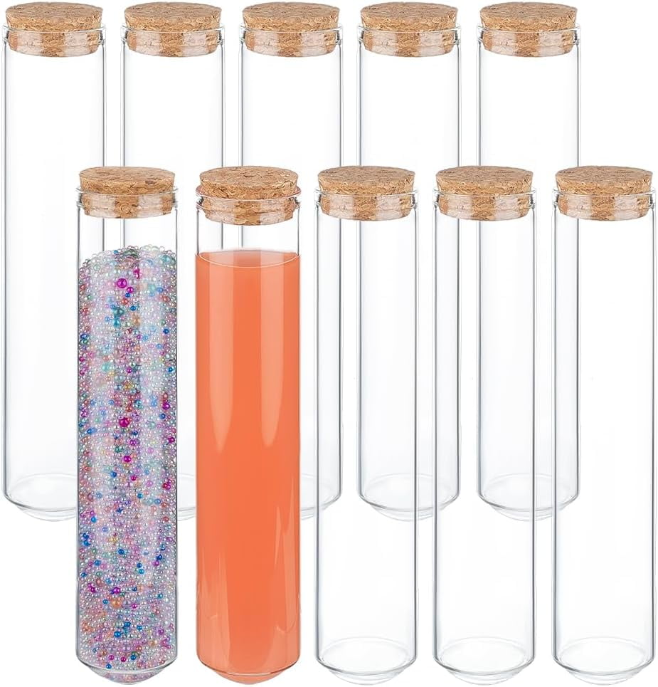10 Pcs 80ml/2.7 Oz Glass Test Tube with Cork 6.3x1.2 Inch Round Bottom ...