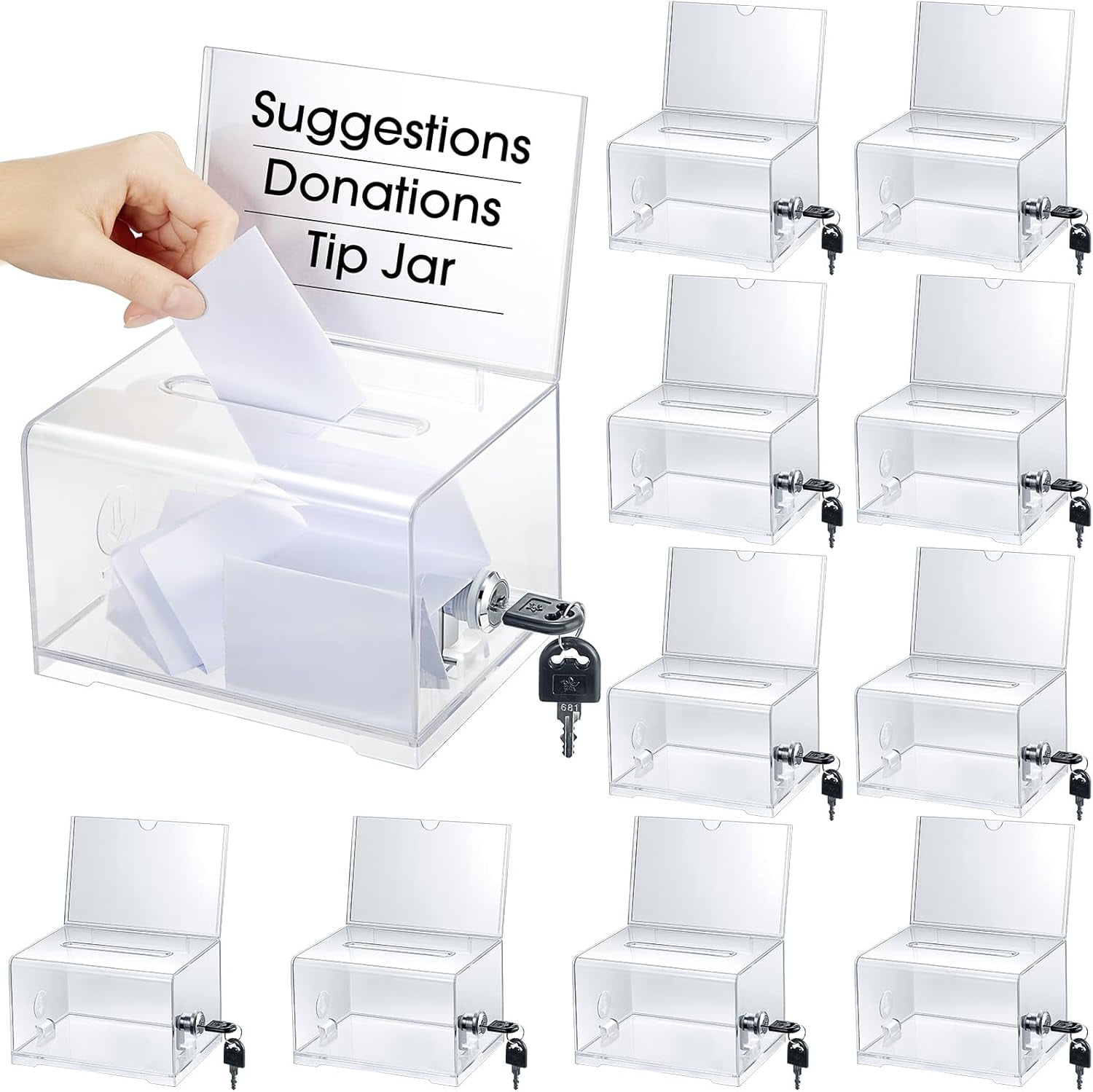 10 Pcs Acrylic Donation Container with Lock and Sign Holder Clear ...