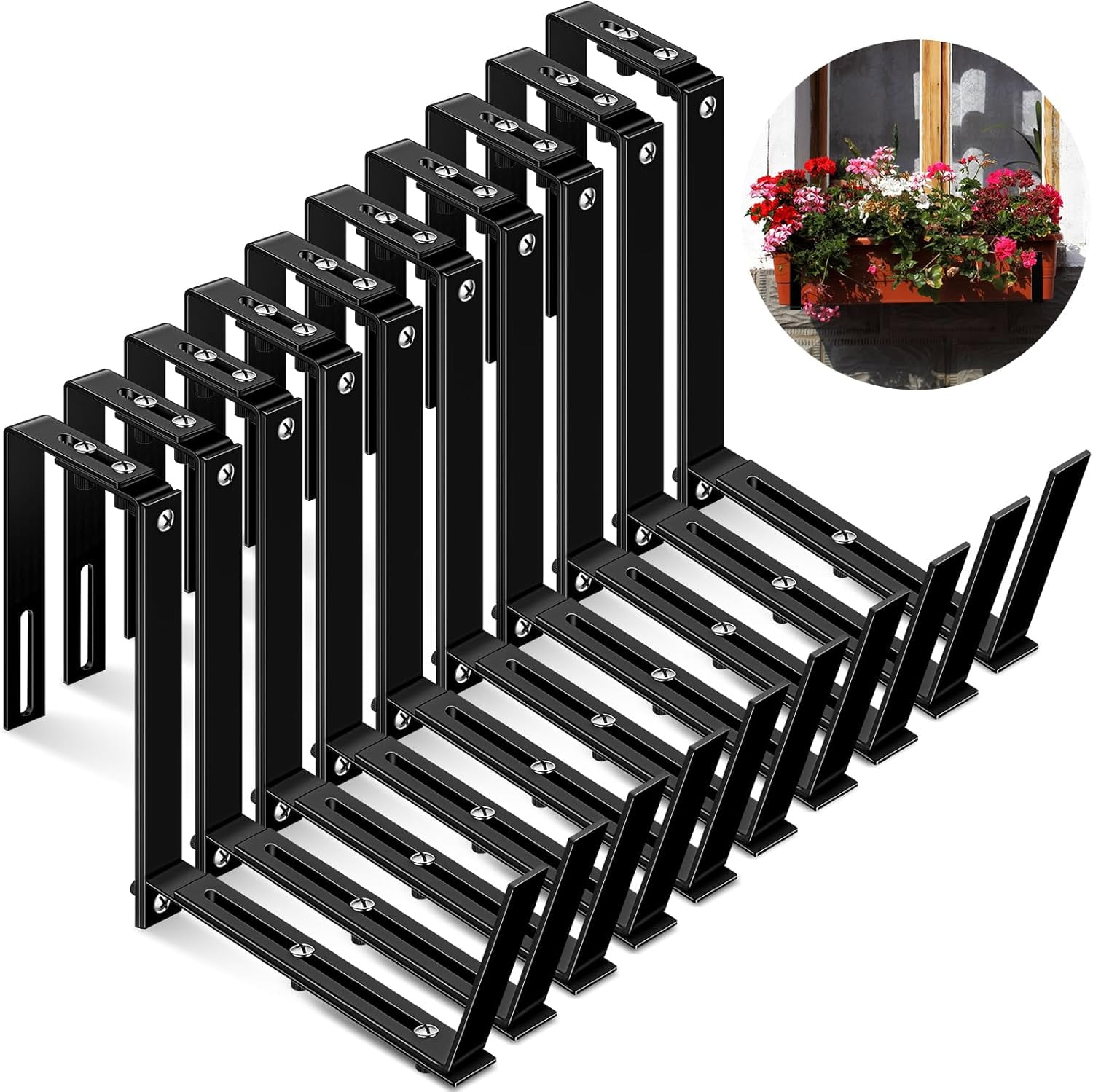 10 Pcs Adjustable Planter Box Brackets Universal Heavy Duty Flower Box ...