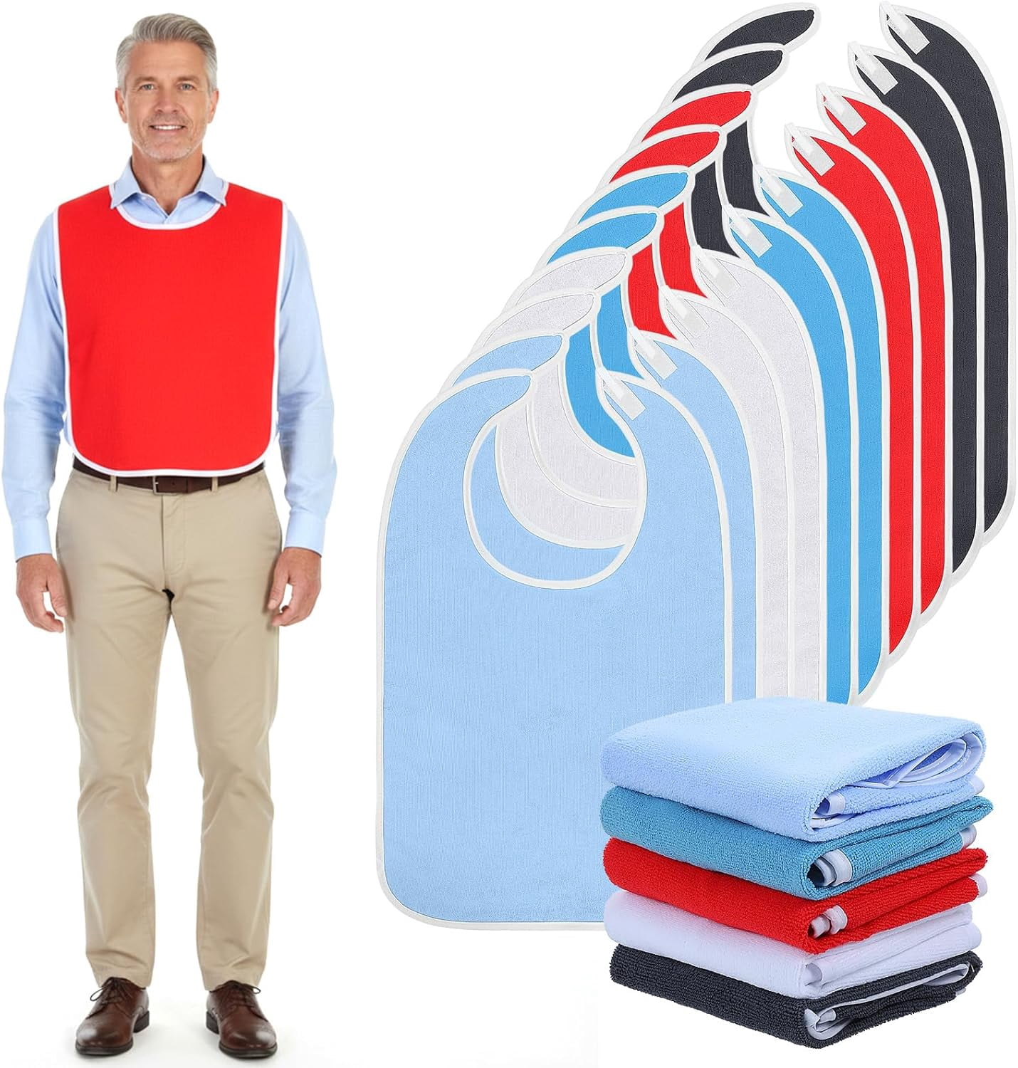 10 Pcs Adult Bibs Washable Clothing Protector for Men Women Adjustable ...