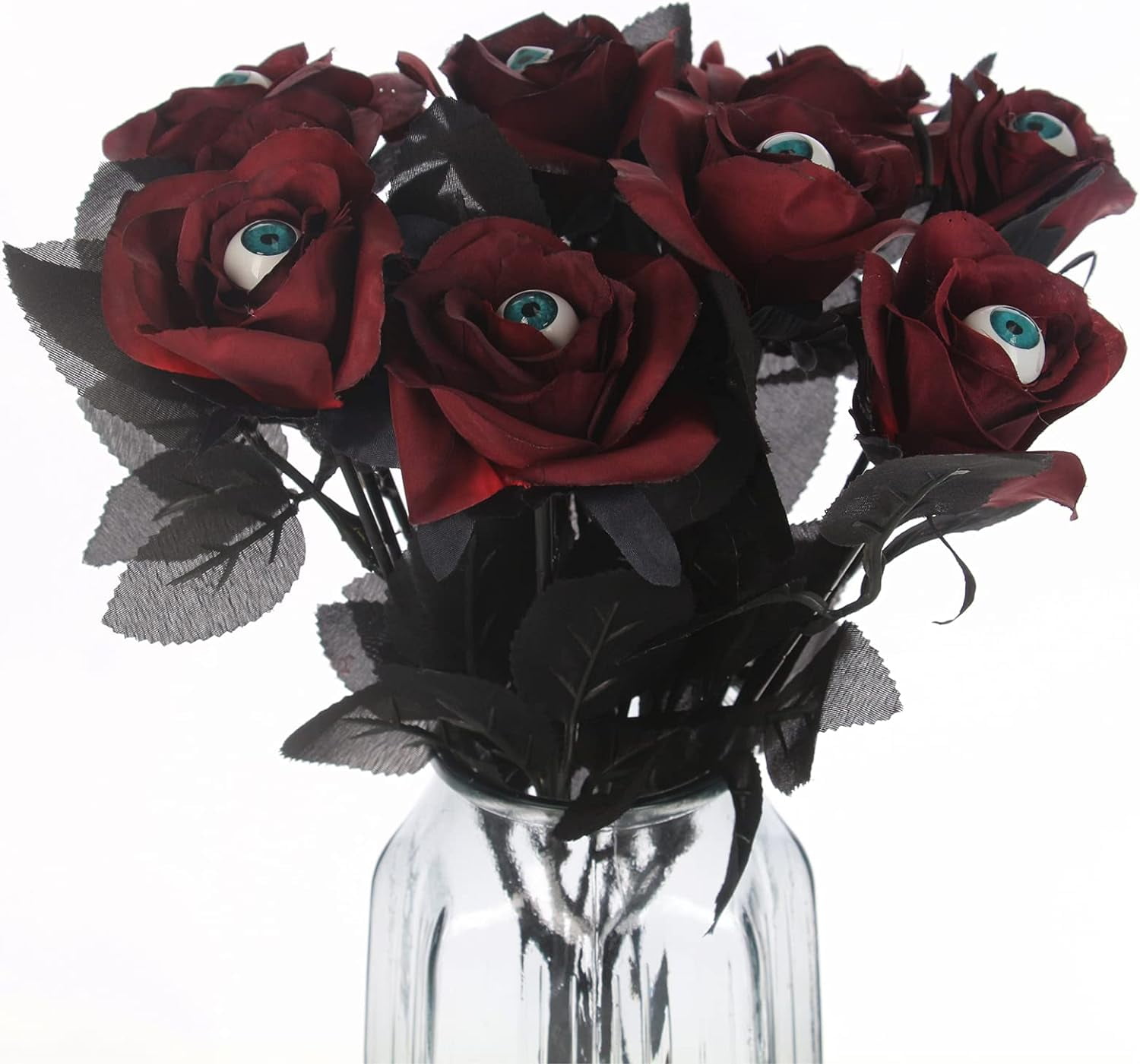 10 Pcs Artificial Bloody Roses with Eyeball Flower Bouquet Faux White ...