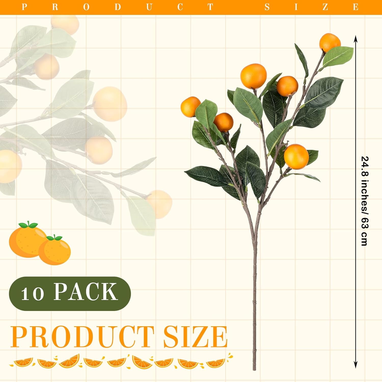 10 Pcs Artificial Tangerine Branches 25 Inch Realistic Faux Oranges ...