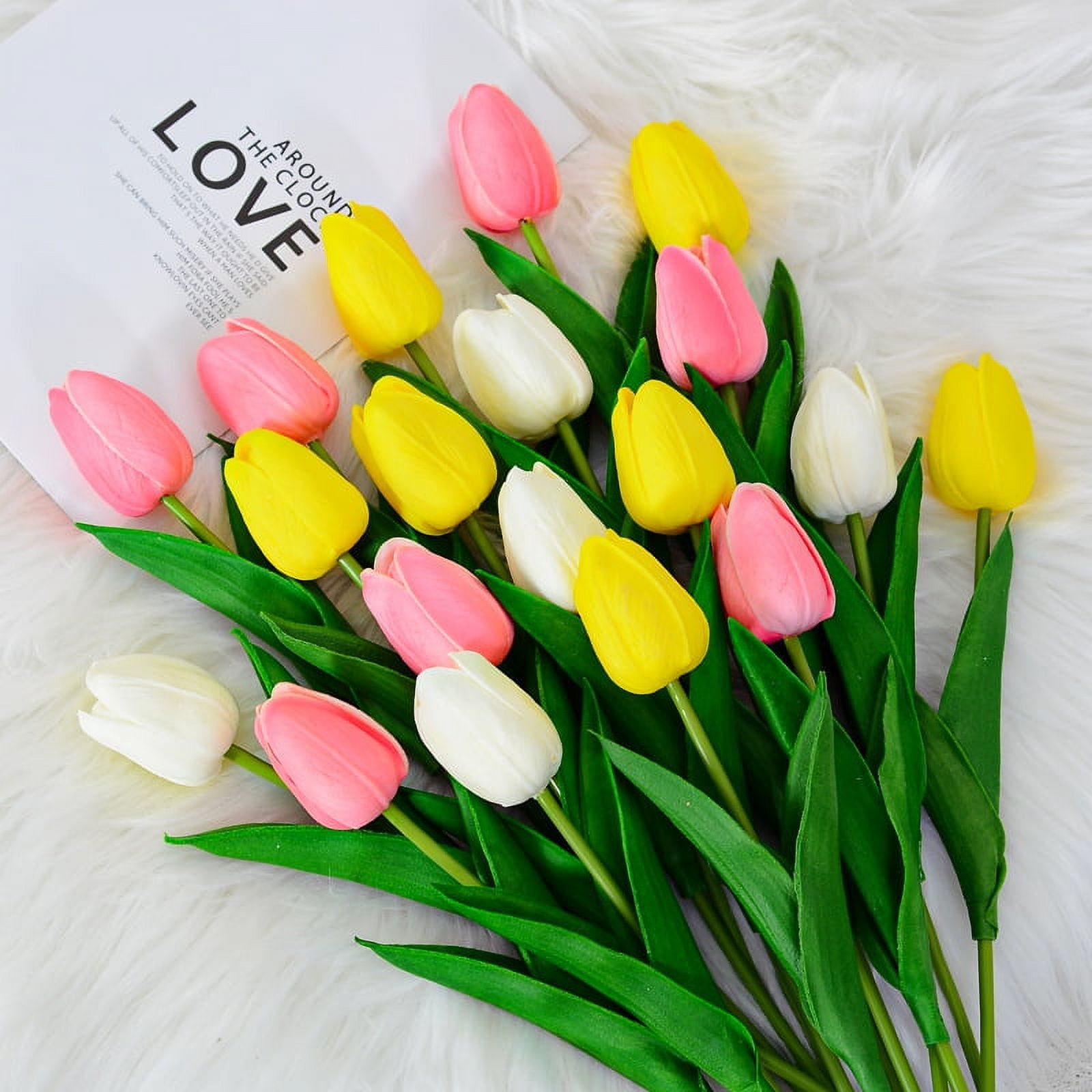 10 Pcs Artificial Tulip Flowers Faux Tulip Stems PU Real Touch Tulips ...