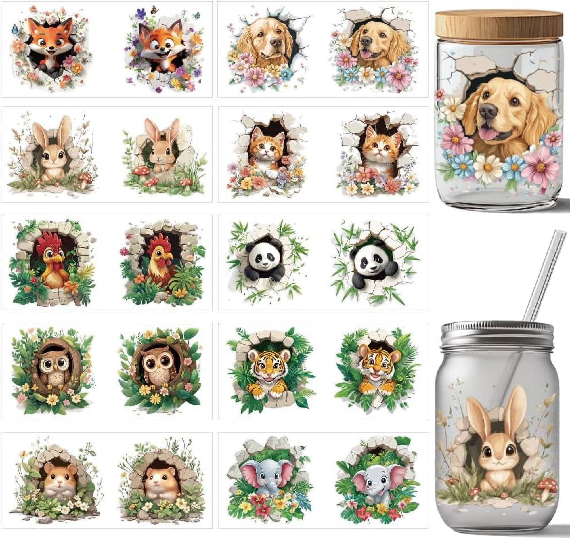 10 Pcs Assorted Animals UV DTF Cup Wrap Transfer Sticker 10 Styles Cute ...