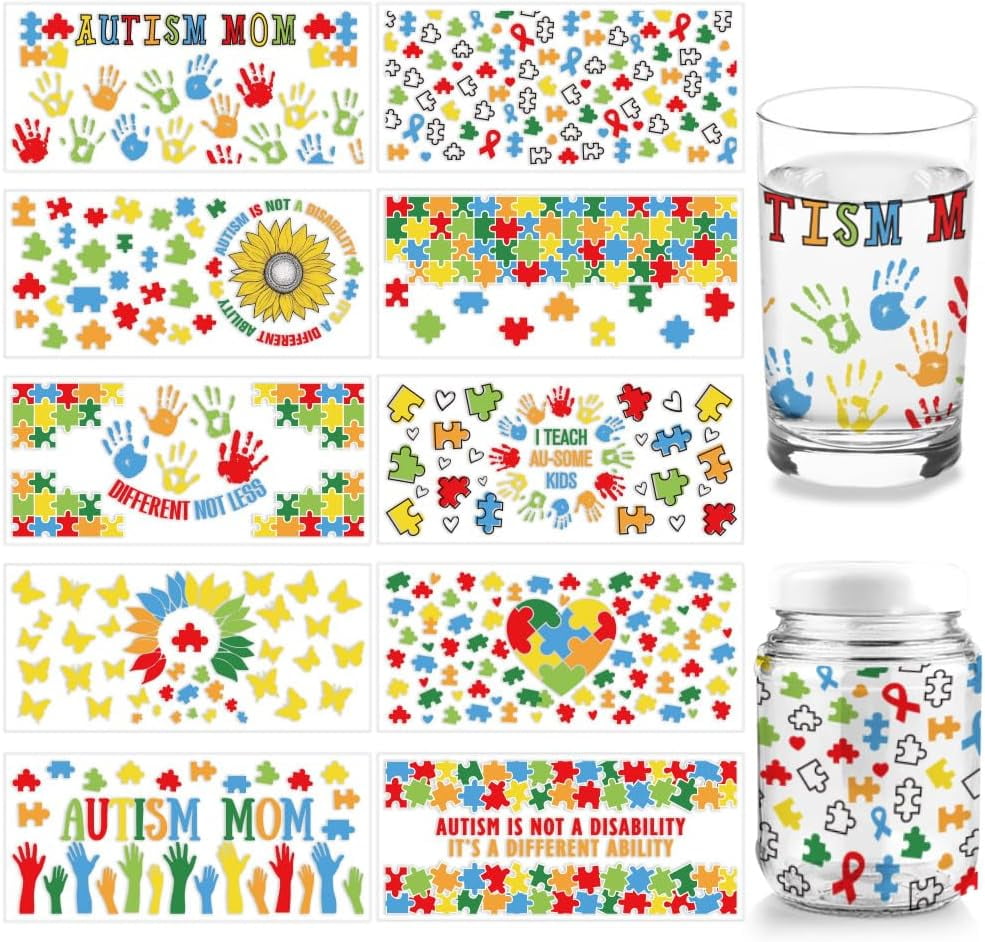 10 Pcs Autism Awareness UV DTF Cup Wrap Transfer Sticker 10 Styles ...