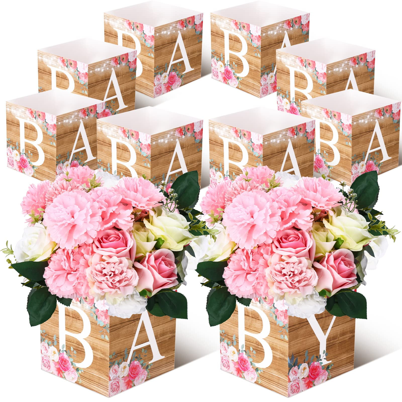 10 Pcs Baby Shower Box Centerpieces 7 x 7 x 7 inch Elephant Floral ...