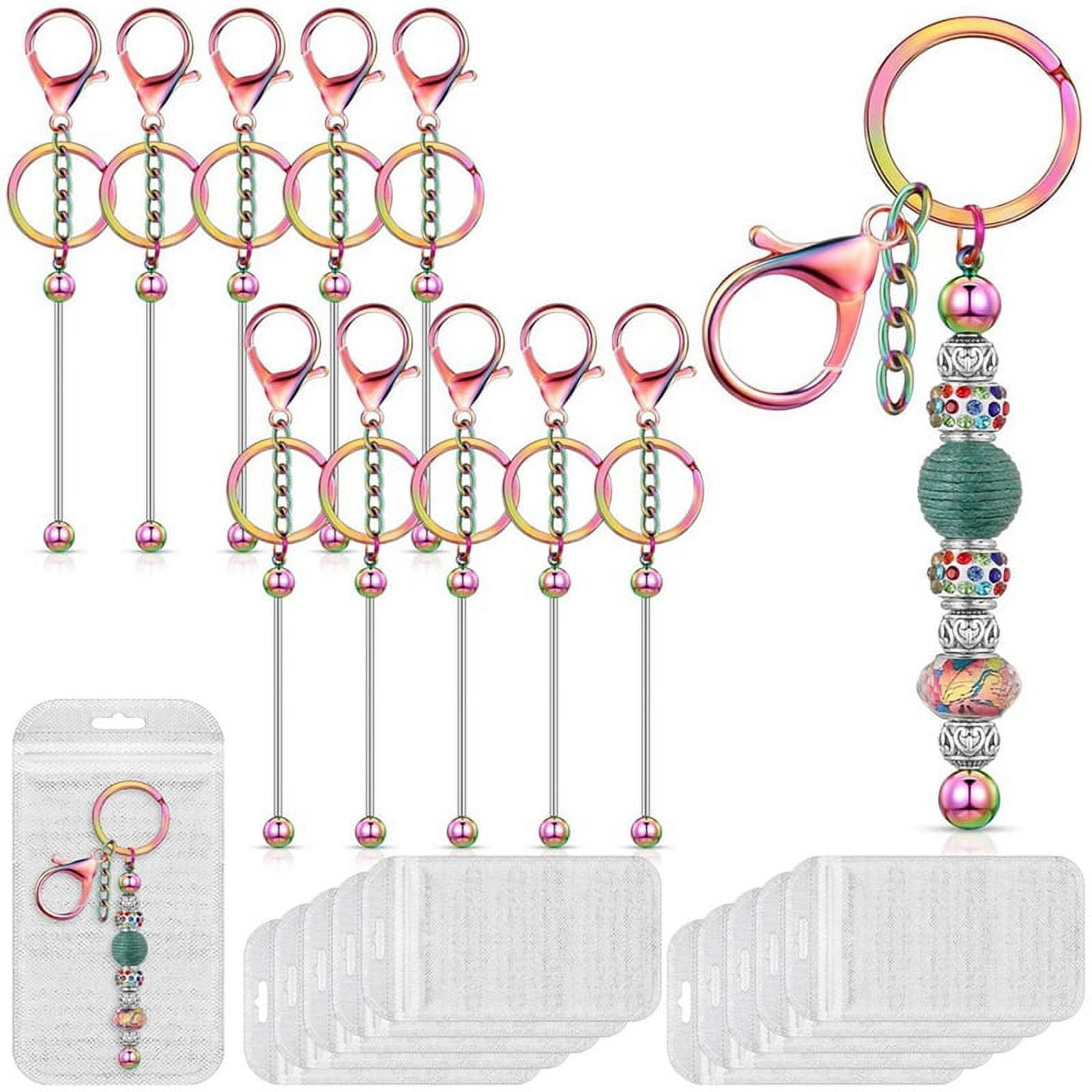 10 Pcs Beadable Keychain Bars for Beads Blank Keychain Metal Beaded ...