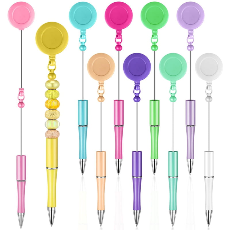 10 Pcs Beadable Pens Black Ink Bead DIY Retractable Badge Reel Pen ...