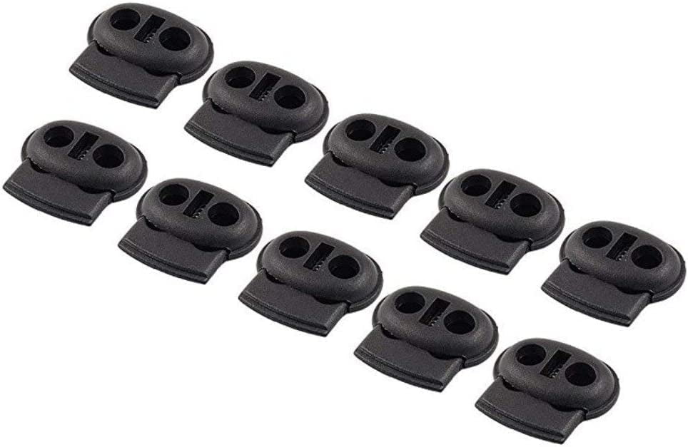 10 Pcs Black Plastic Toggles Spring Stop Drawstring Rope Cord Locks End Double Hole Durable