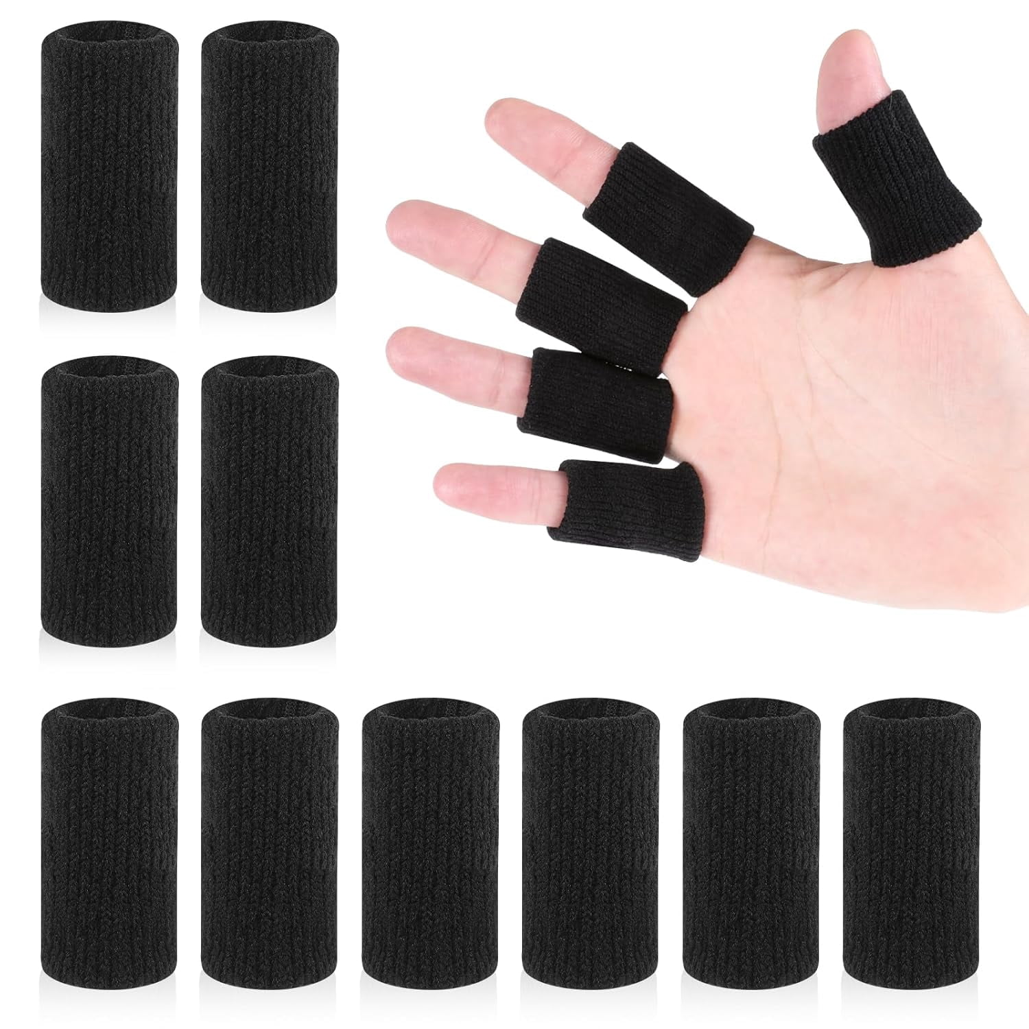 10 Pcs Black Sport Finger Sleeves Elastic Protectors Compression ...